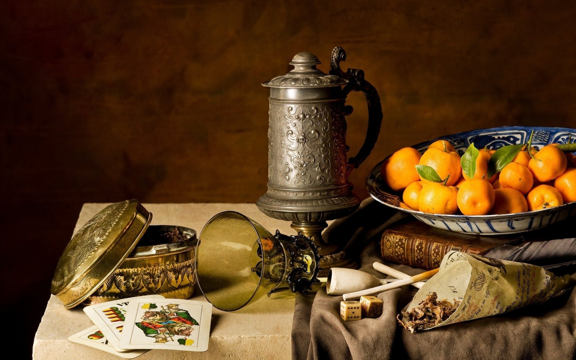 Timeless Still Life: Rich Food & Vintage Charm HD Wallpaper