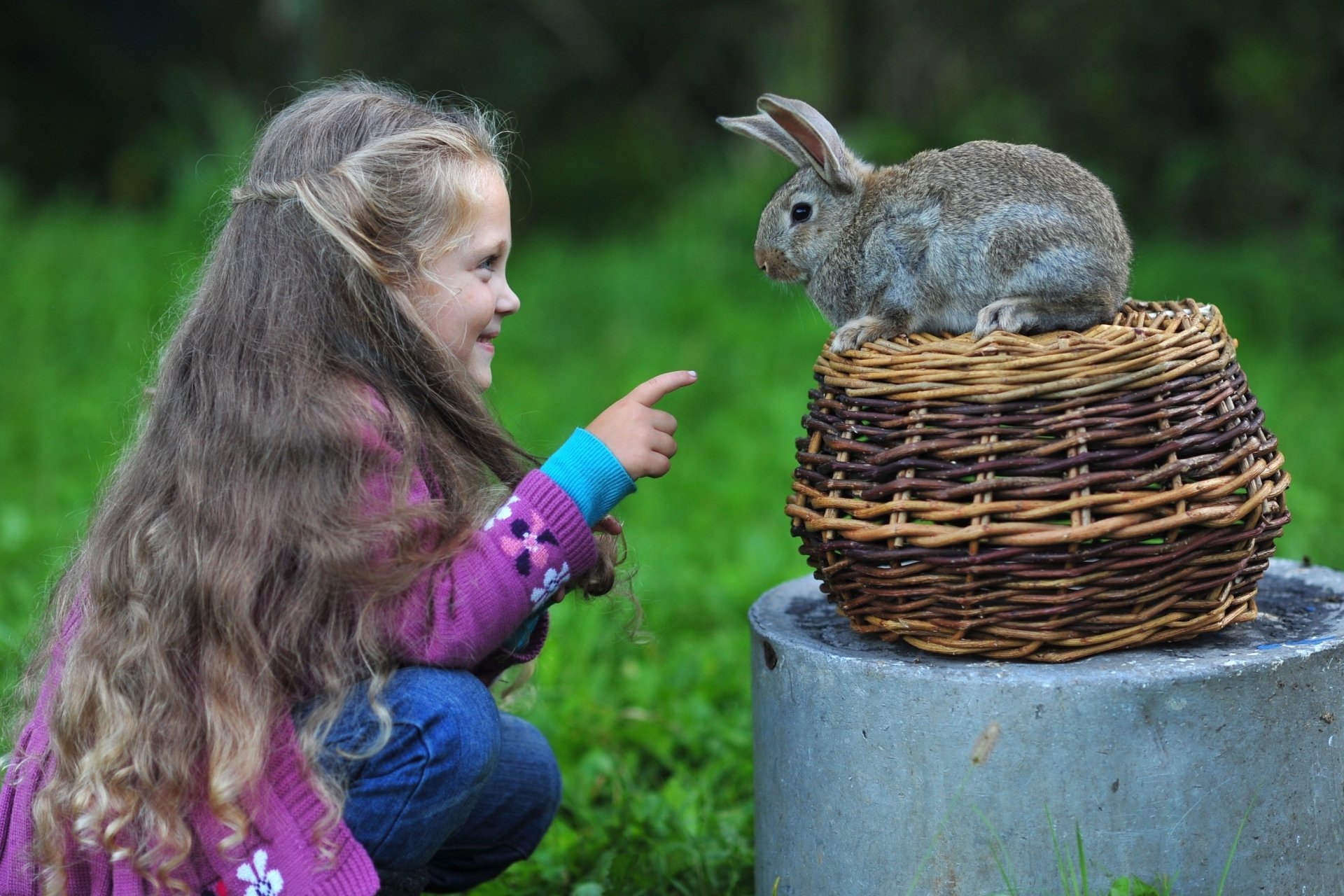 Joyful Moments: Child and Bunny in HD Wallpaper