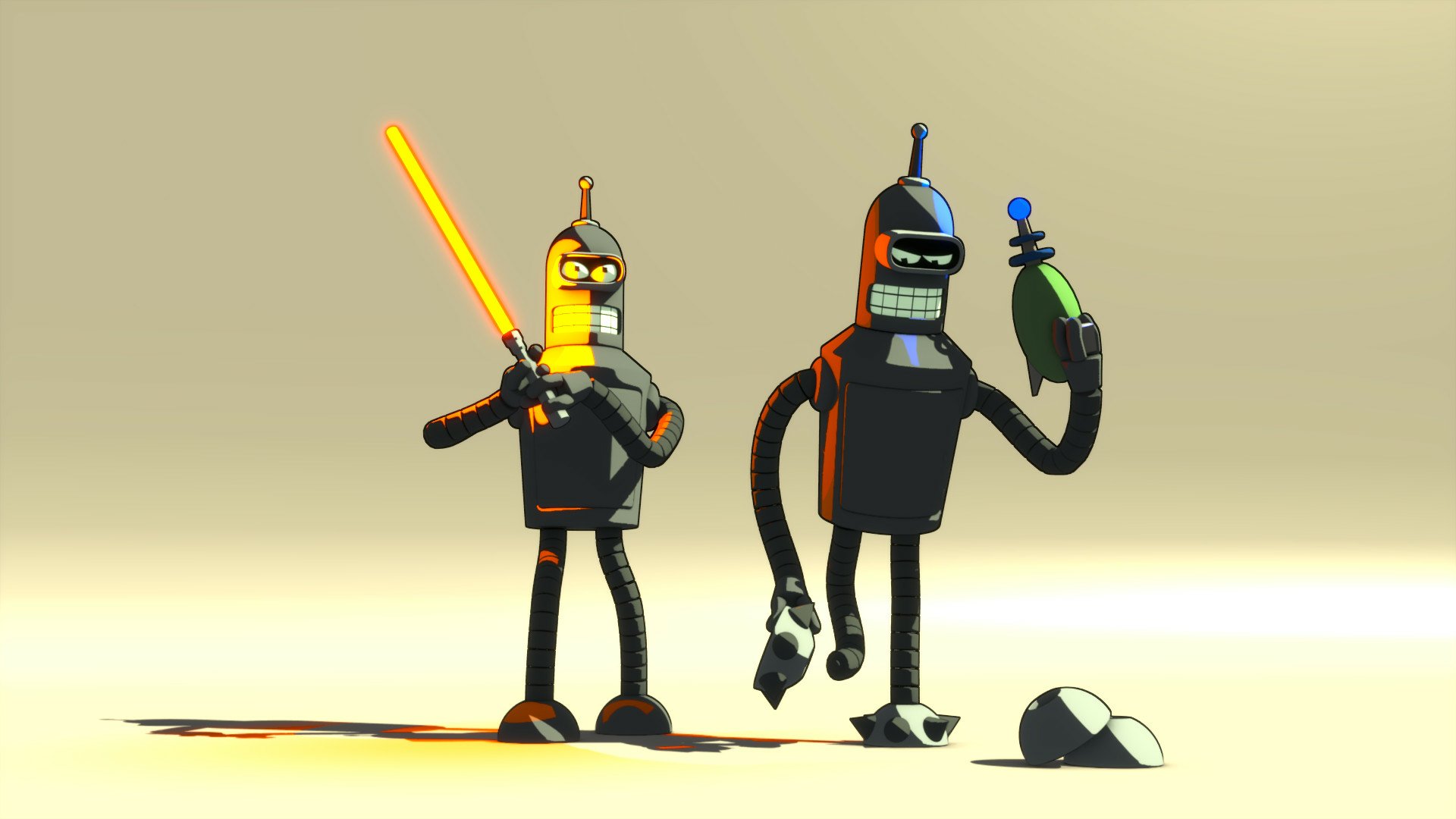 Futurama HD Wallpaper: Bender’s Epic Robot Showdown | 1920x1080 ...