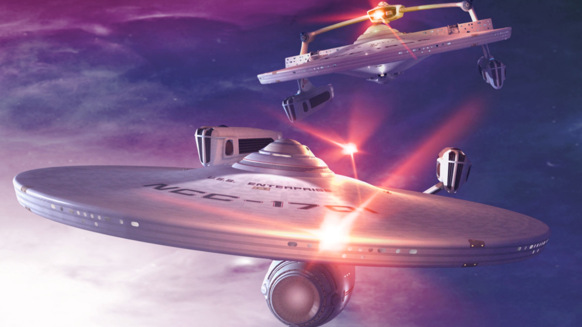 Star Trek Sci-Fi HD Wallpaper: Iconic Starship Encounter in Deep Space