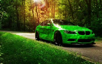 HD Wallpaper Green BMW on Scenic Drive
