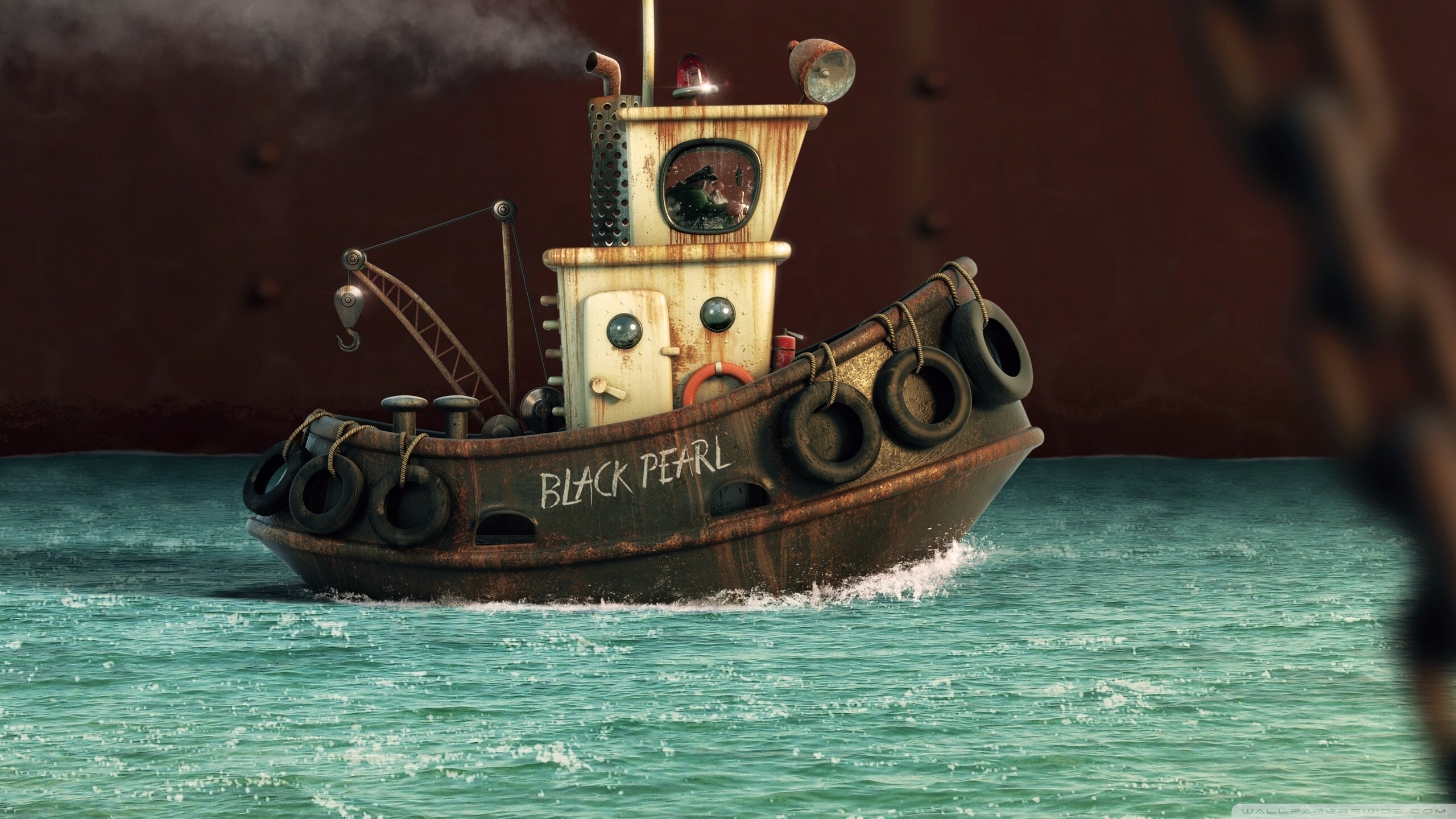 Black Pearl Tugboat HD Wallpaper: Classic Vessel in Motion