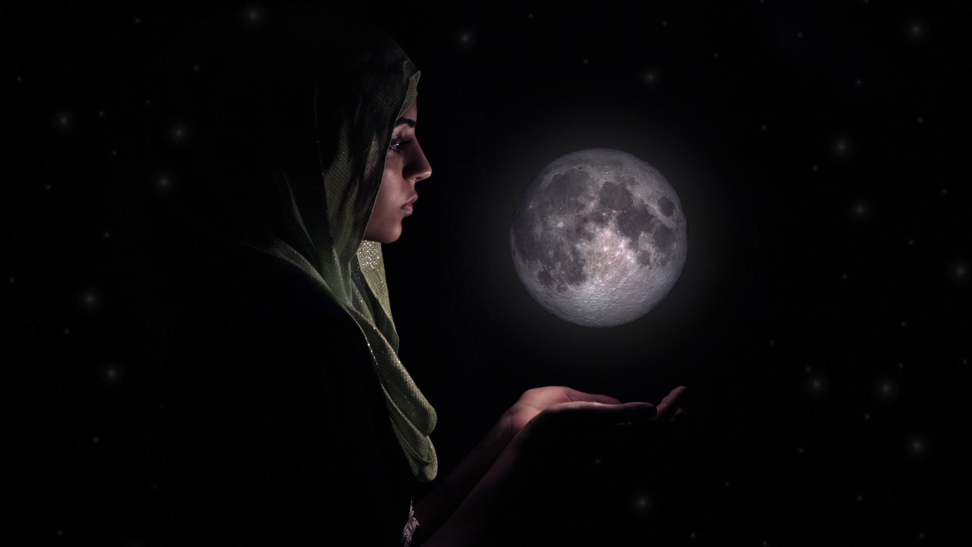 Artistic Woman and Moon HD Wallpaper