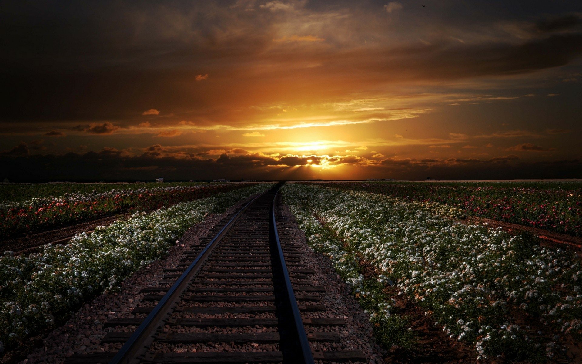 Scenic Railroad Sunset: A Stunning HD Wallpaper