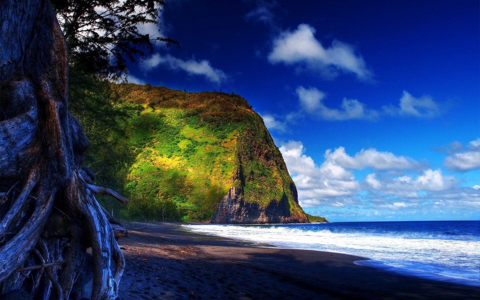 Stunning HD Nature Escape: Serene Beachfront Cliffs Under Vibrant Blue Sky