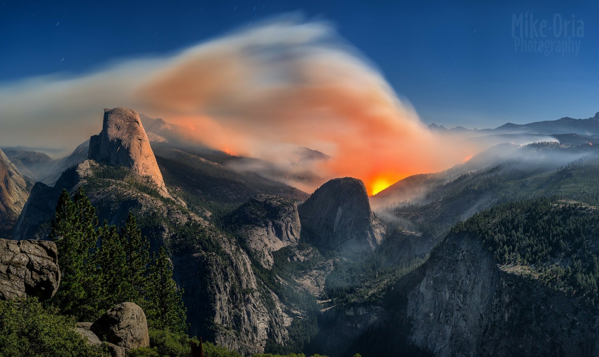 Blazing Horizons: HD Smoke and Fire Over Majestic Mountain Peaks by ...