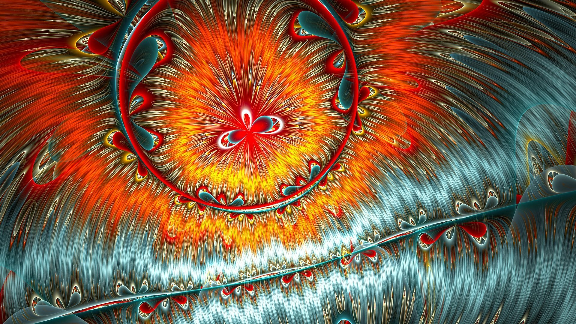 Vibrant Fractal Blaze: HD Abstract Wallpaper by SallySlips