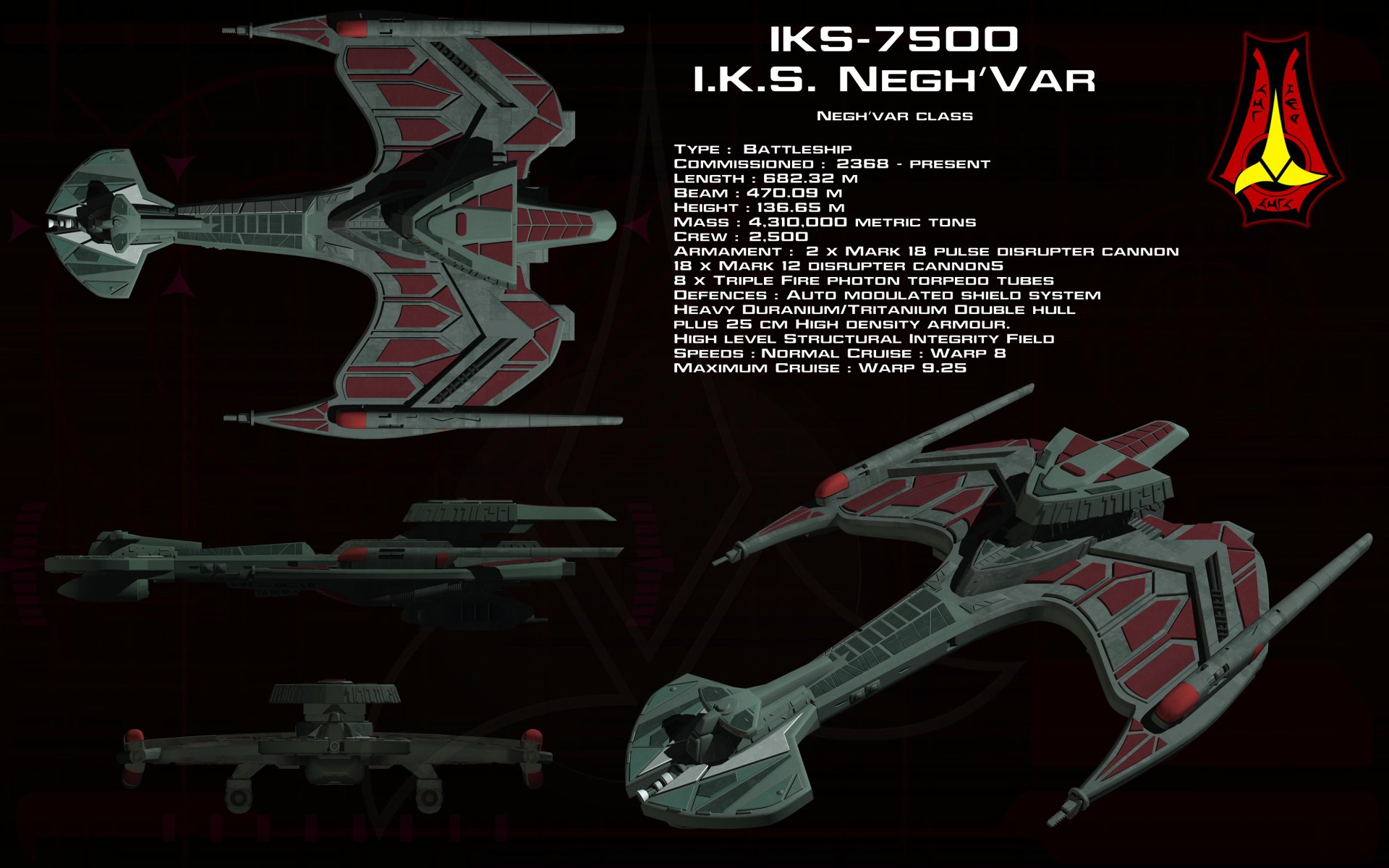 4K Ultra HD Star Trek Sci-Fi: IKS Negh'Var Warbird Blueprint
