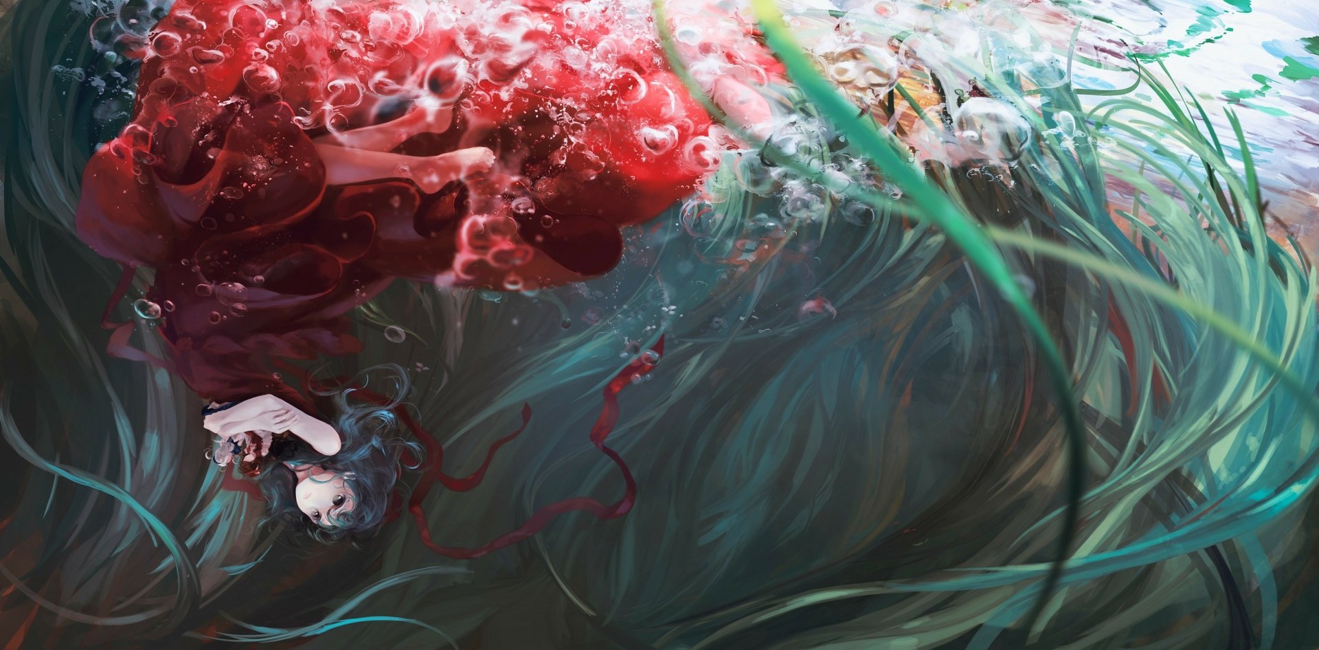 Sanae Kochiya’s Enchanting Underwater Dream – HD Touhou Anime Wallpaper