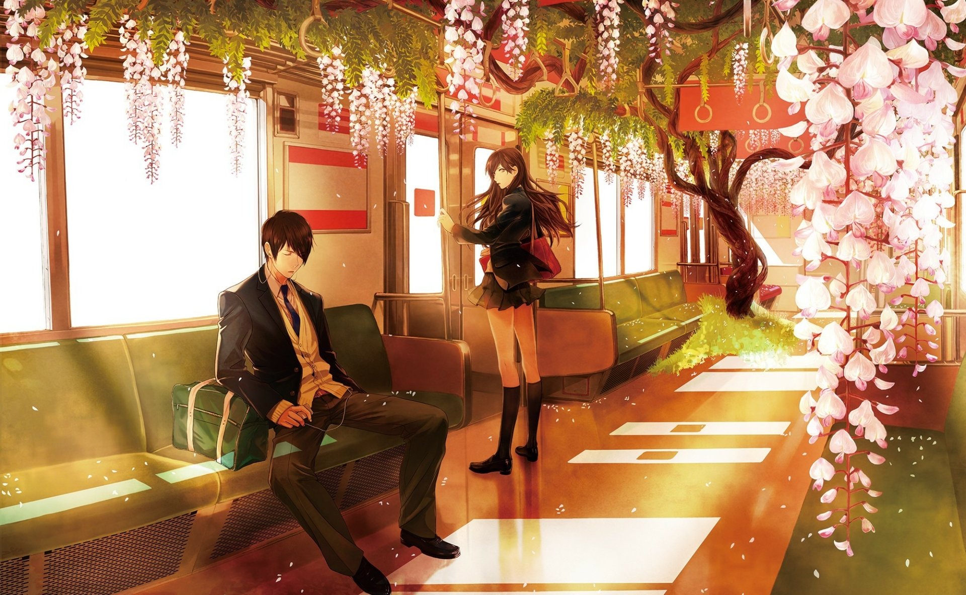 Spring Anime HD Wallpaper: Sakura Blossom in Uniform