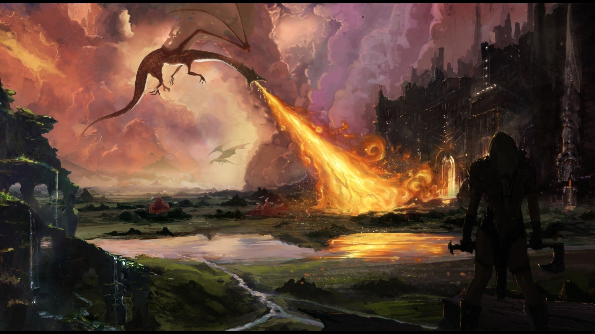 Blazing Fury: HD Fire Dragon Fantasy Wallpaper by Ericoscarj