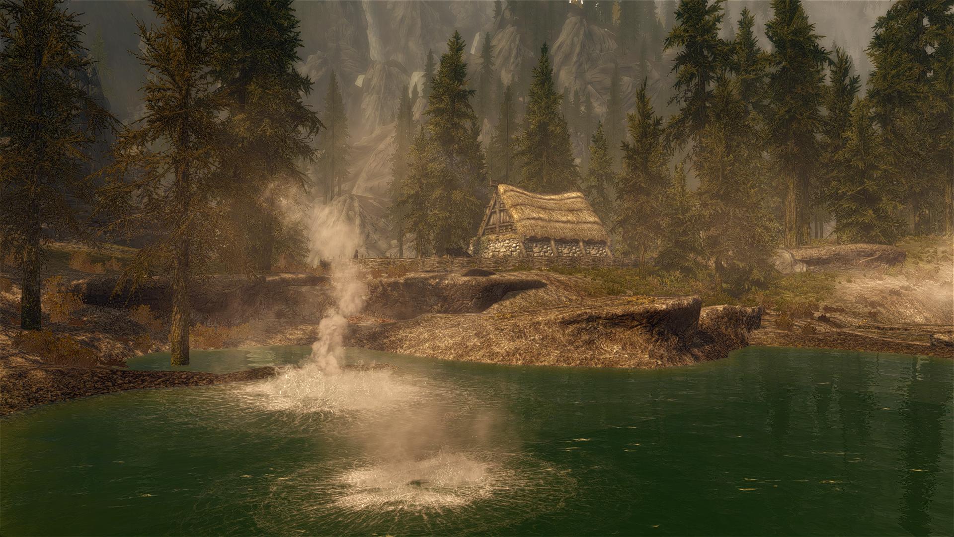 Skyrim HD Wallpaper: Serene Lakeside Sanctuary in The Elder Scrolls V