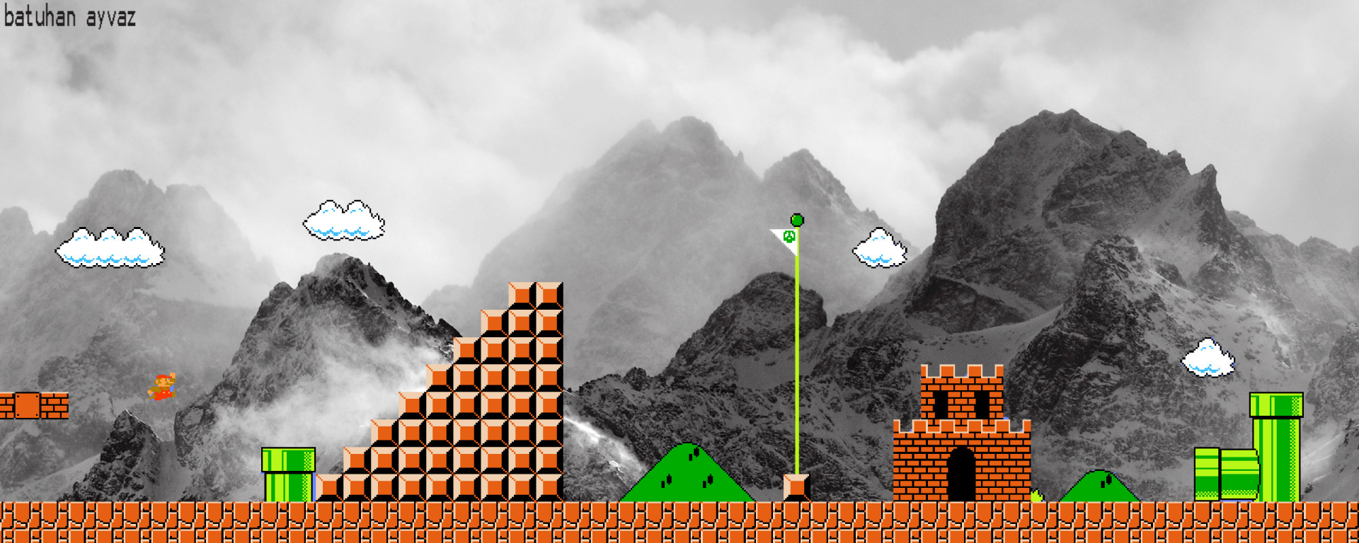 Super Mario Bros. HD — Retro Castle & Flagpole Wallpaper