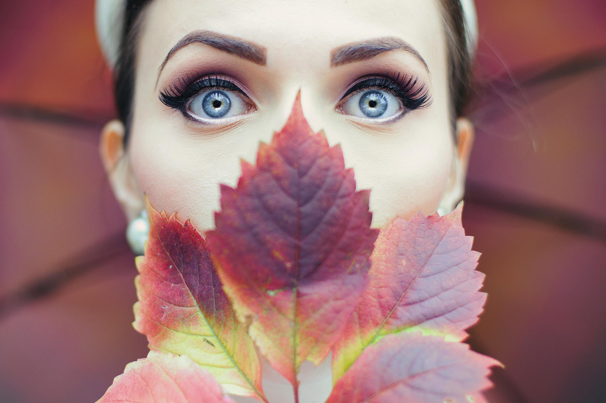 Download Brunette Blue Eyes Leaf Model Woman Face Hd Wallpaper By Maja