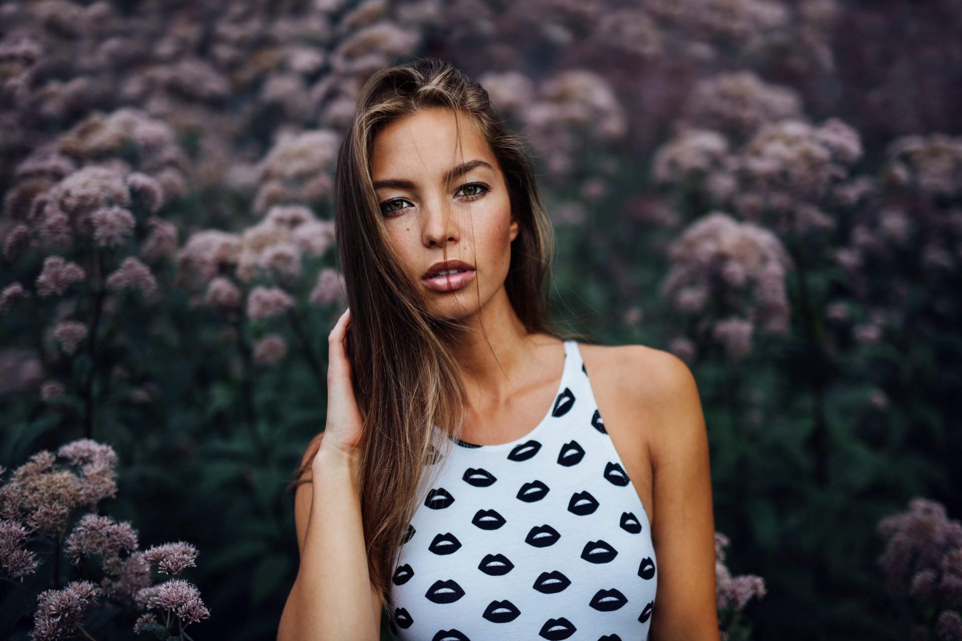 Download Green Eyes Brunette Flower Woman Model 8k Ultra HD Wallpaper ...