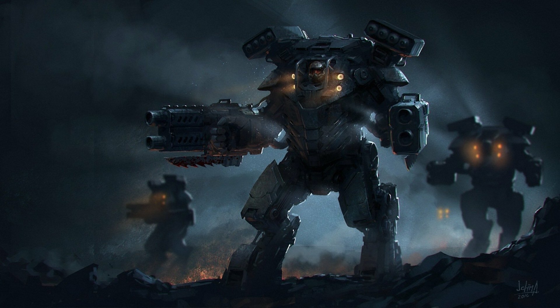 Futuristic War Mech - HD Sci-Fi Robot Wallpaper by Alex Ichim