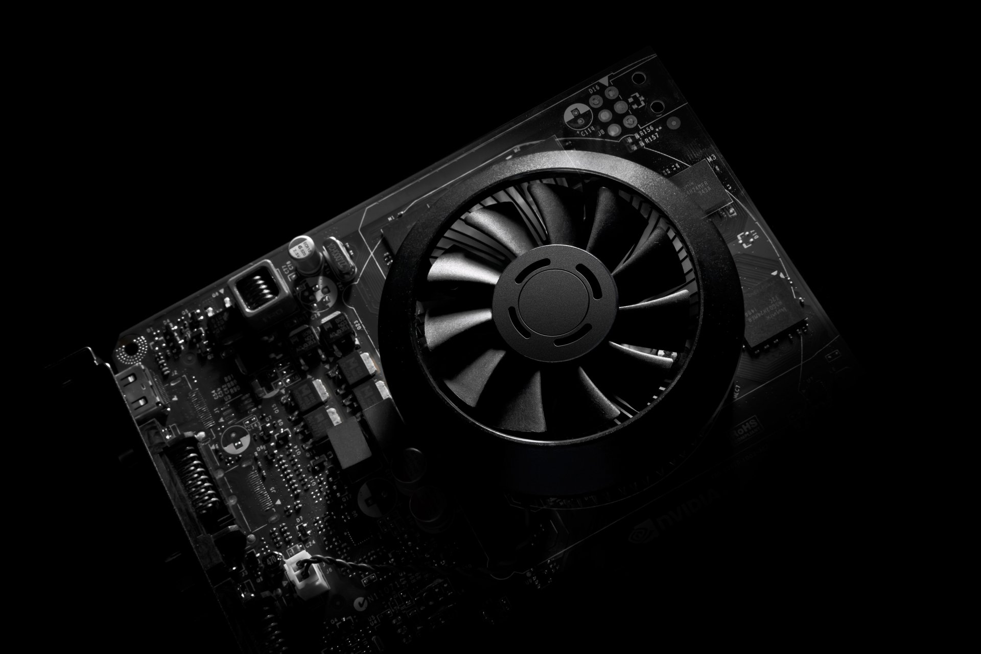 Nvidia Tech Elegance: Sleek Black HD Graphics Card Wallpaper