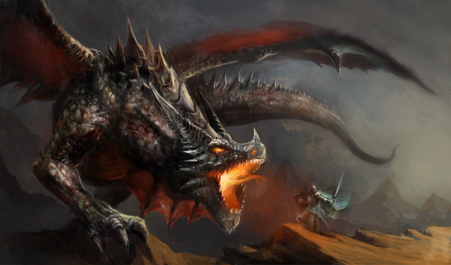 Knight vs Dragon: Epic Fantasy Battle - HD Wallpaper