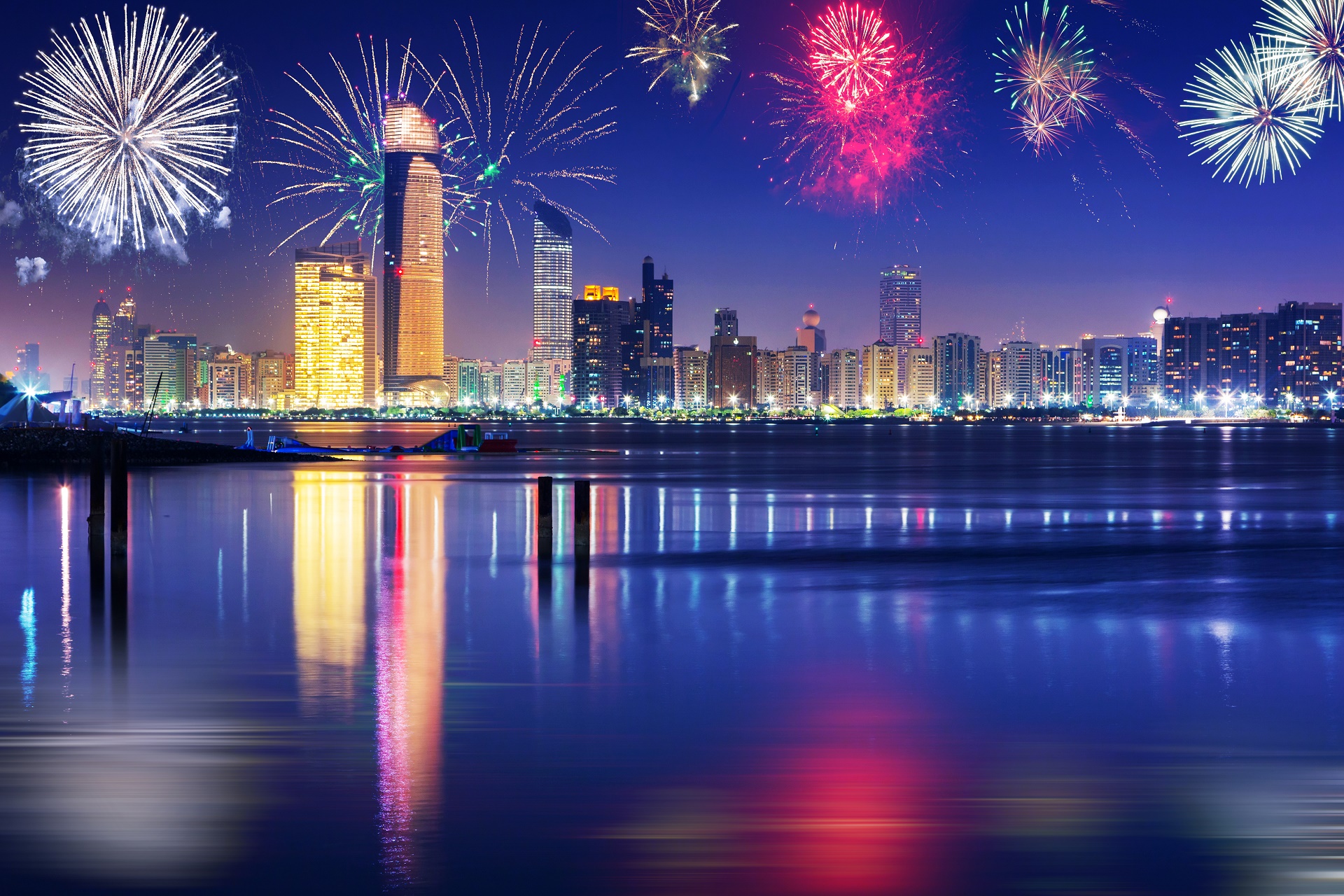 Download Building Light Reflection Night City Photography Fireworks HD ...