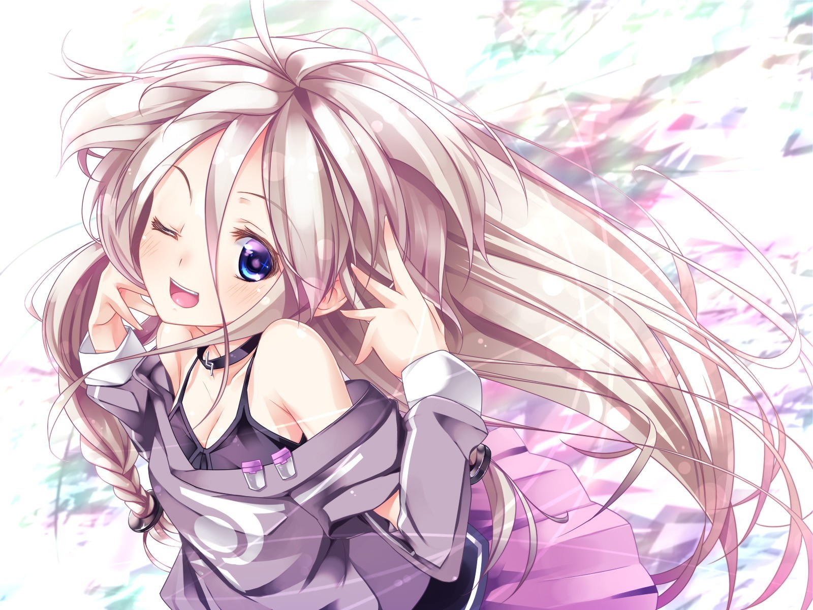 Winking IA Vocaloid with Pink Hair and Sparkling Blue Eyes – HD Anime Smile