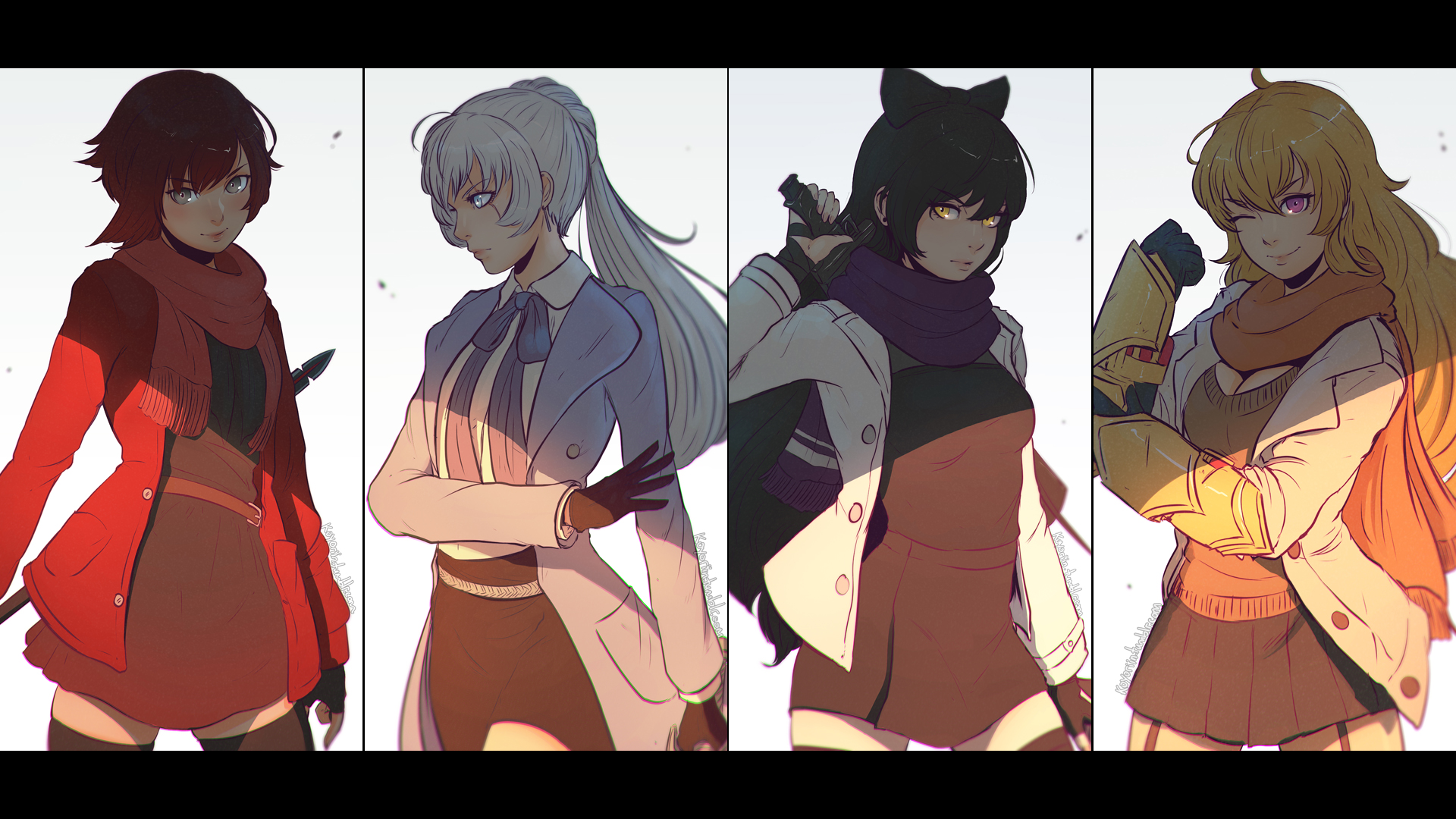 RWBY HD Wallpaper: Heroes Unite - Yang, Blake, Weiss, and Ruby by Koyorin