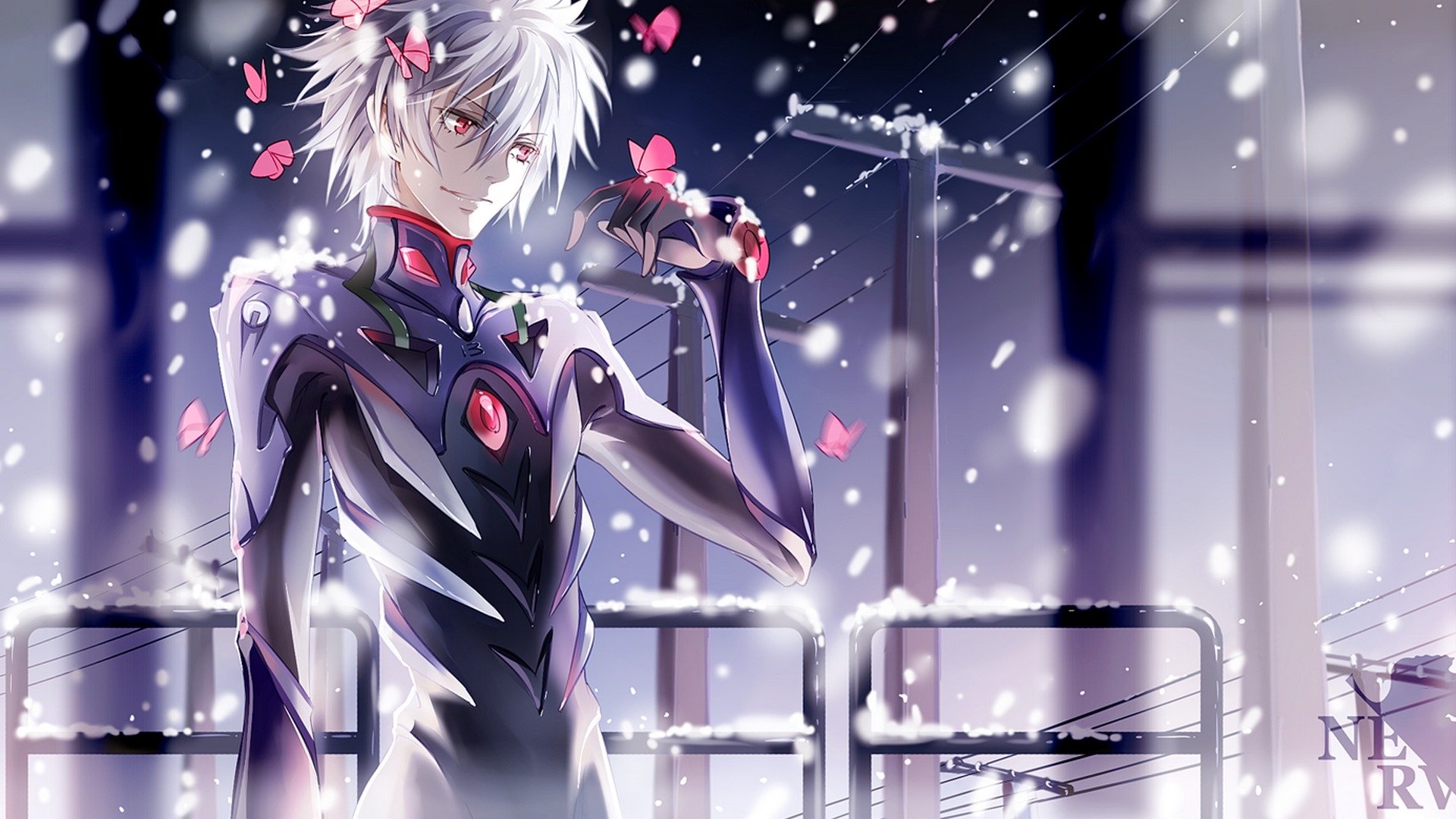 Kaworu Nagisa in Snowfall – Neon Genesis Evangelion HD Wallpaper