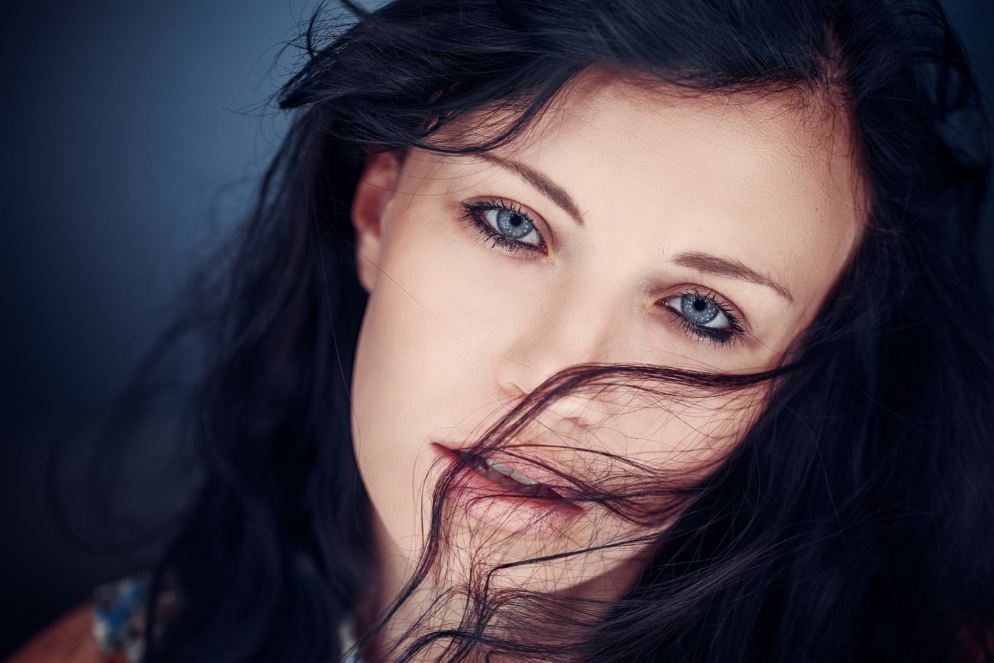Download Brunette Blue Eyes Model Woman Face HD Wallpaper by PortraitsBySam