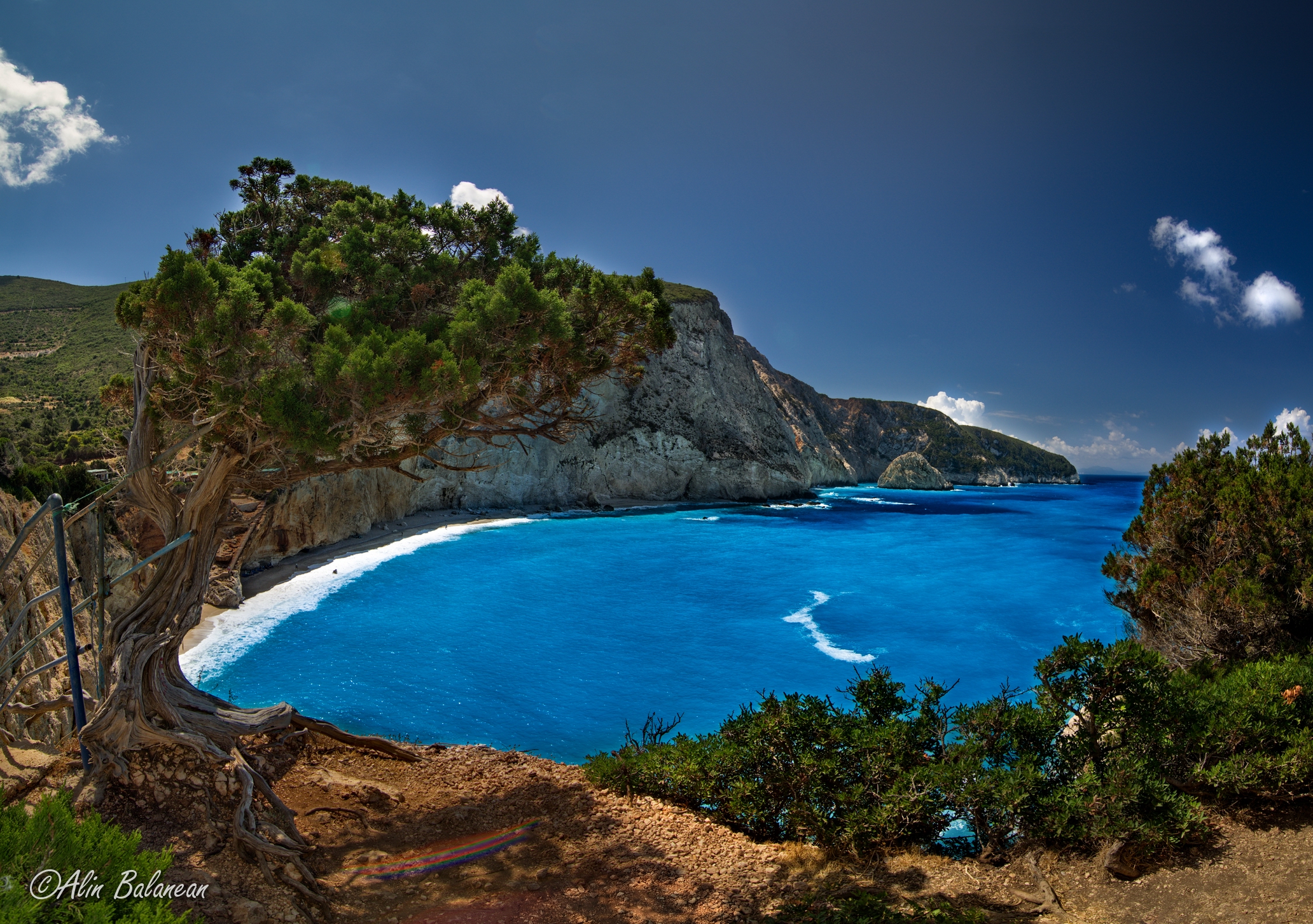 Download Nature Blue Water Tree Cliff Ocean Greece Coastline HD ...
