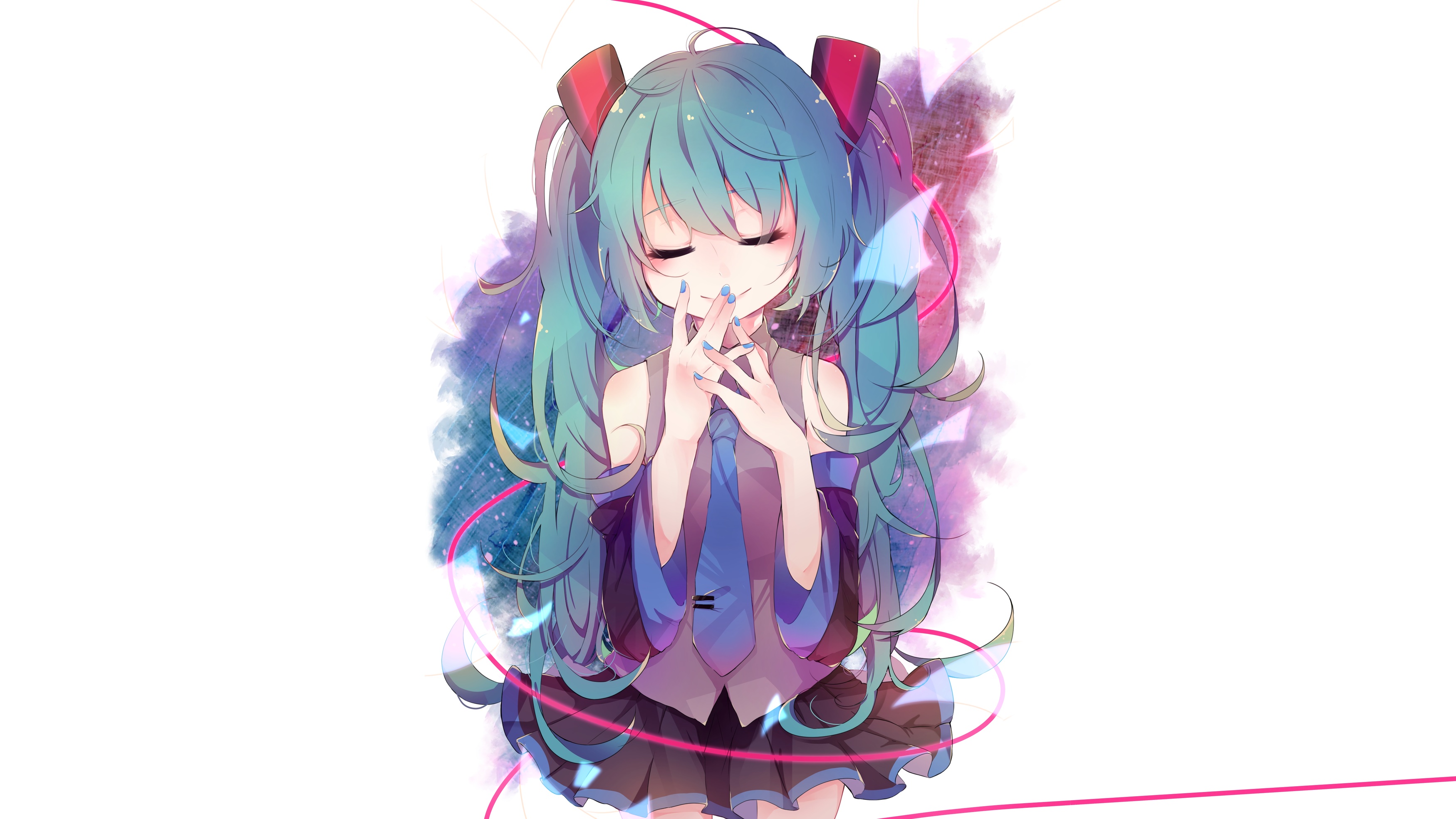 Download Tie Blush Skirt Blue Eyes Blue Hair Twintails Long Hair ...