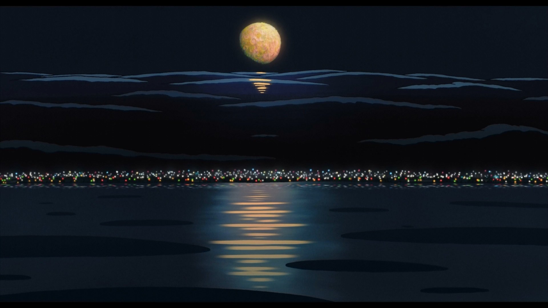 Ponyo Nightscape: Stunning HD Anime Moonlit Ocean Wallpaper