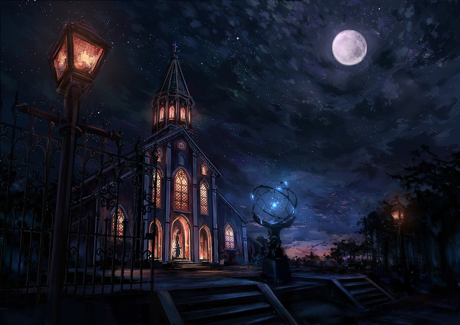 Moonlit Serenity: A HD Wallpaper of a Night Church Scene