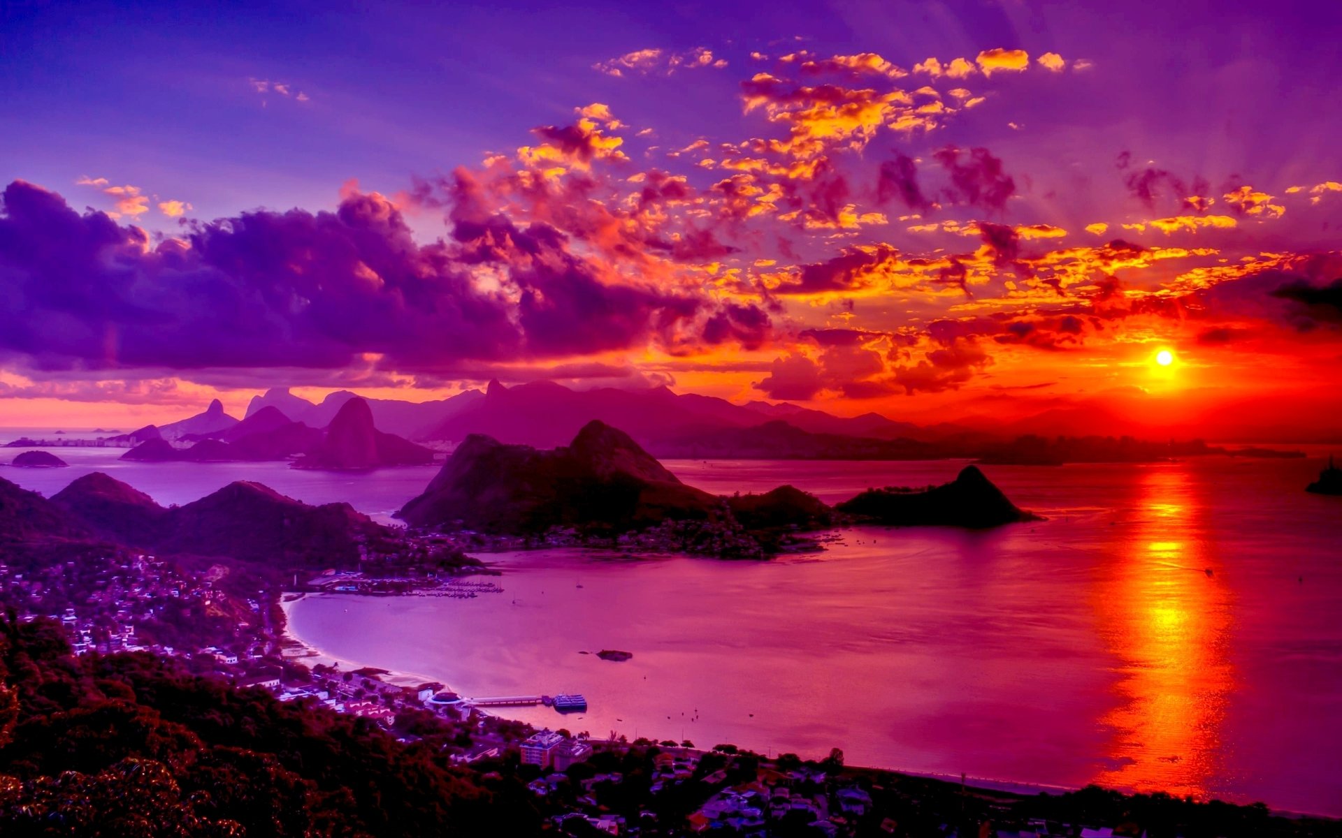 Download Sea Ocean Gold Orange (Color) Purple Sky Sunset Man Made Rio ...