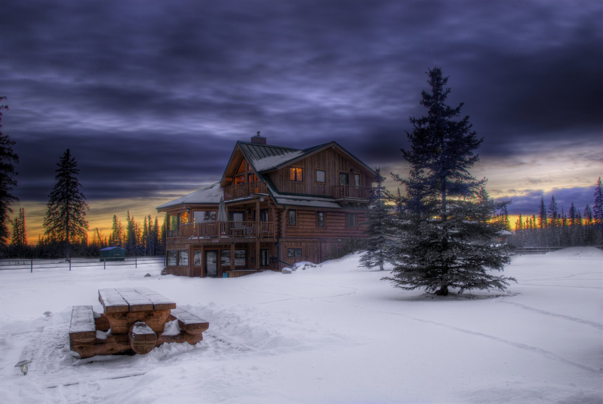 Download Cabin Tree Snow Winter Man Made House 4k Ultra HD Wallpaper by ...