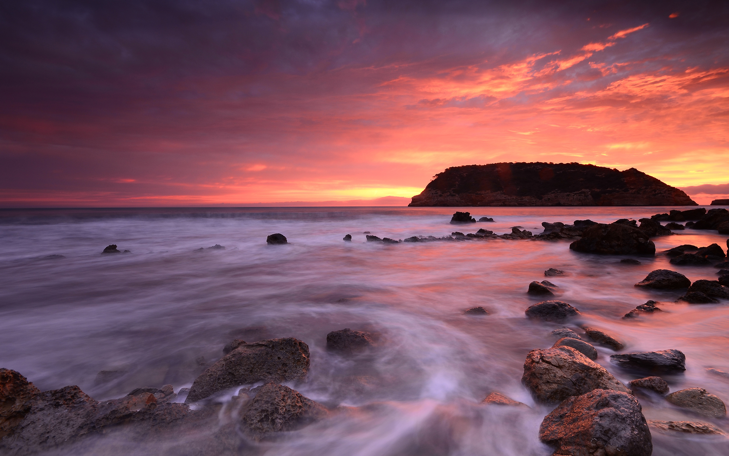 Download Horizon Pink Sea Ocean Beach Nature Sunset HD Wallpaper