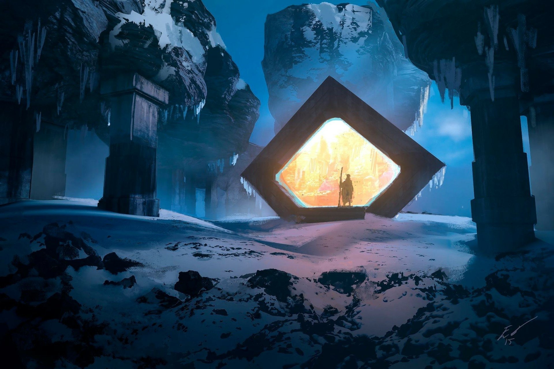 Frozen Gateway: A Fantasy Portal in a Snow-Covered Realm HD Wallpaper ...
