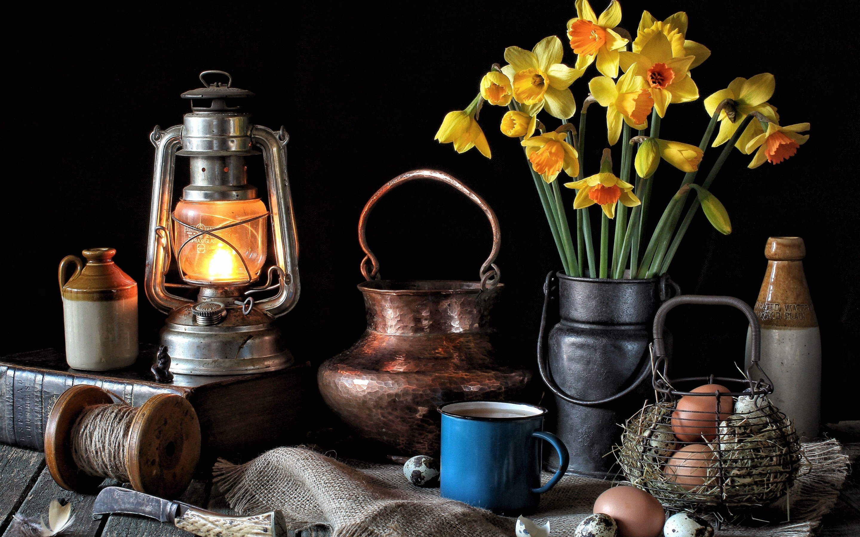 Download Egg Cup Lantern Daffodil Flower Food Still Life HD Wallpaper