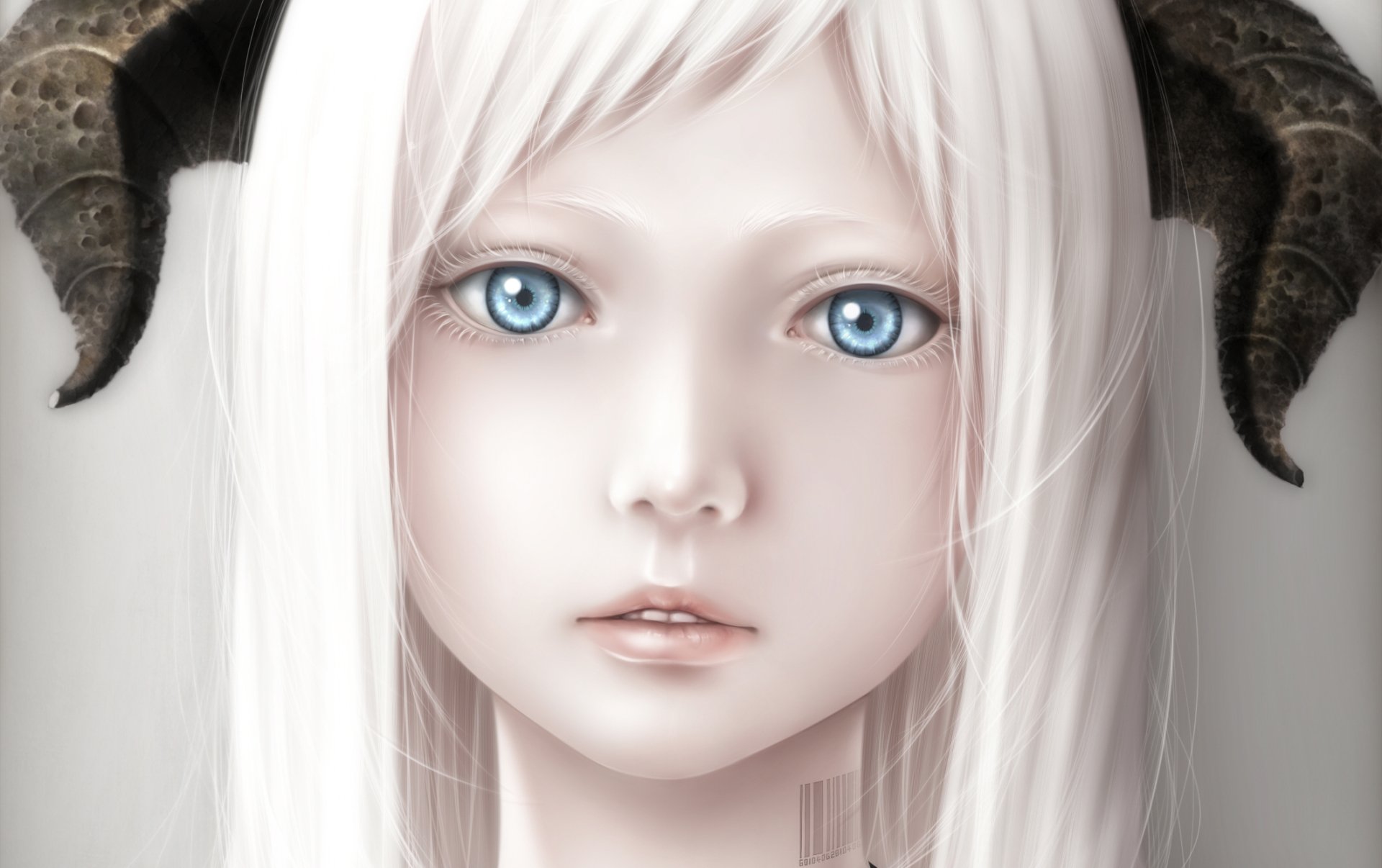 Enchanting Blue-Eyed Demon Child with White Hair – Fantasy HD Wallpaper