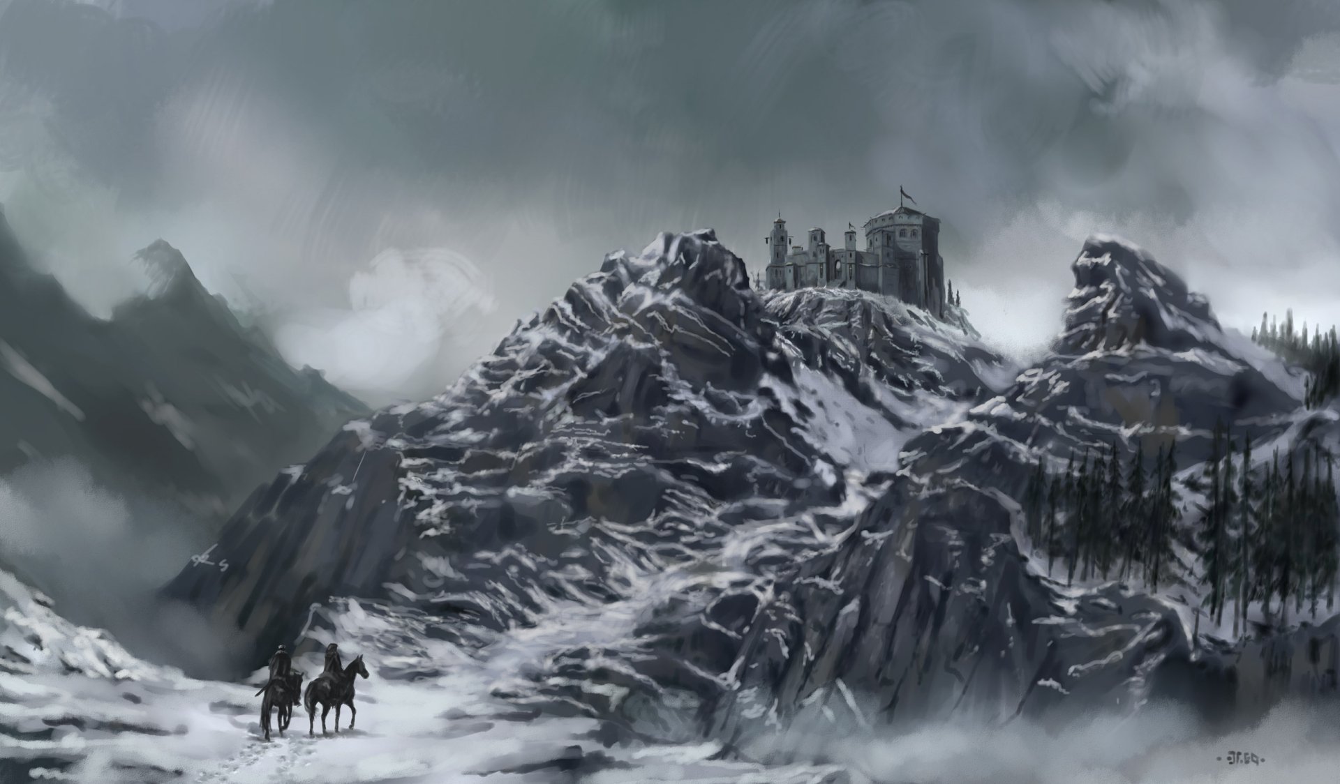 Winter's Enchanted Fortress: A Fantasy Castle on Snow-Covered Mountains ...