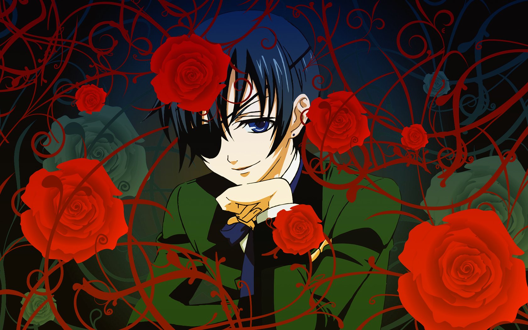 Black Butler HD Anime Wallpaper: Dark Elegance in Red Roses
