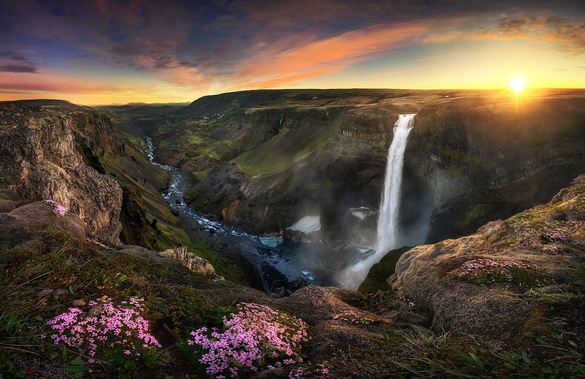 Download Canyon Sunrise River Landscape Cliff Nature Waterfall HD ...