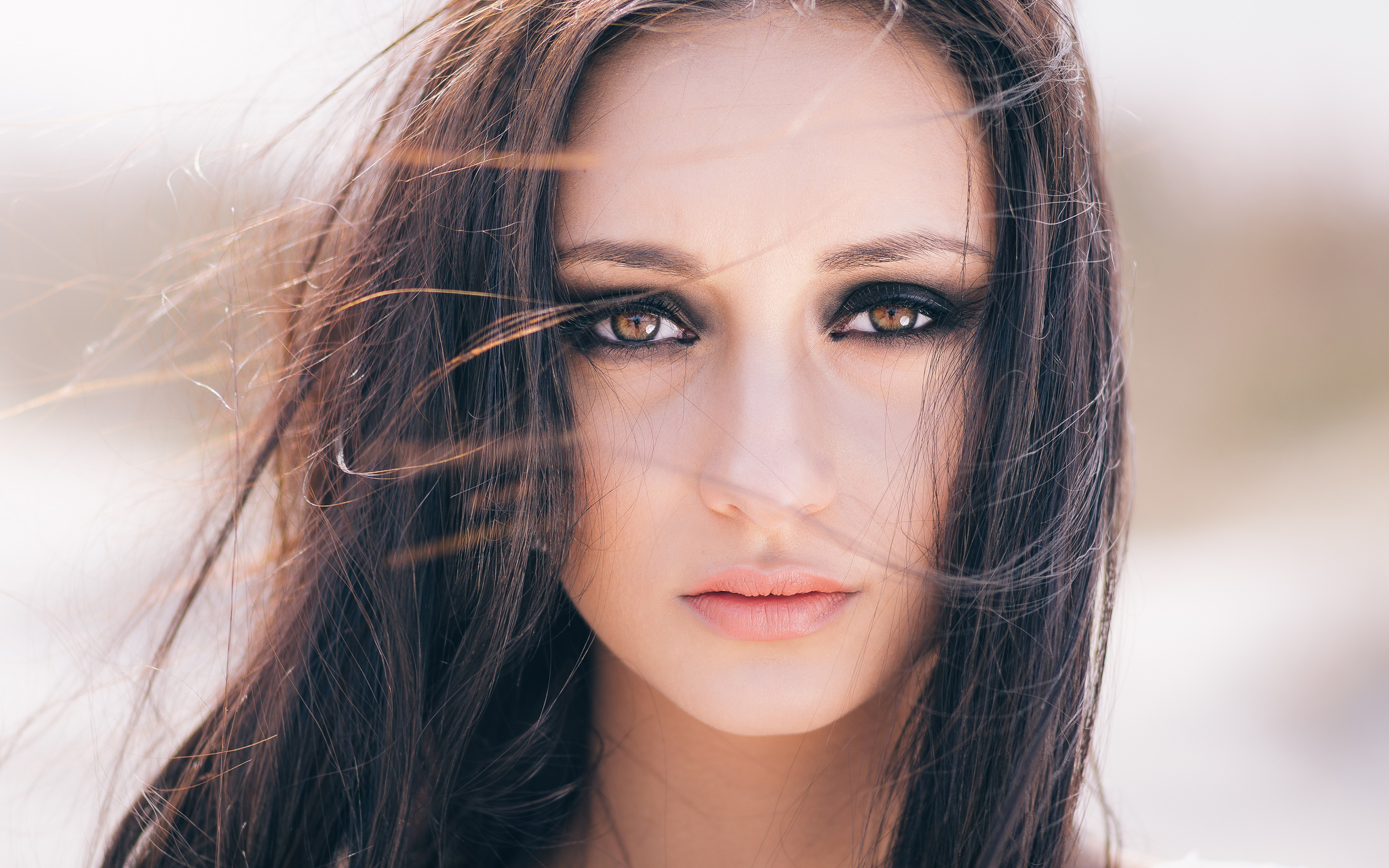 Download Brown Eyes Brunette Model Woman Face HD Wallpaper