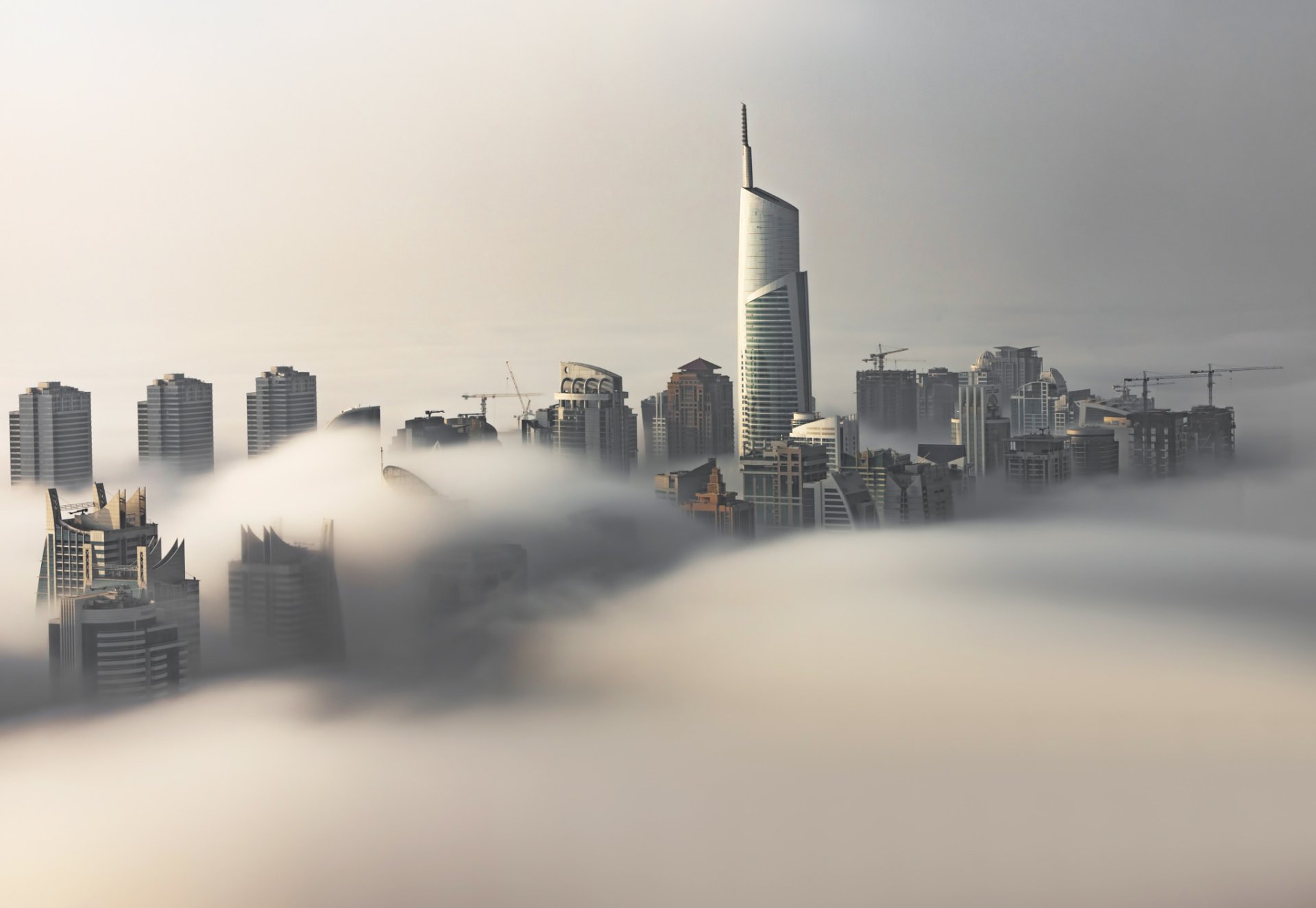 Dubai Skyscraper Rising Through Mist – Stunning UAE Foggy Skyline HD ...