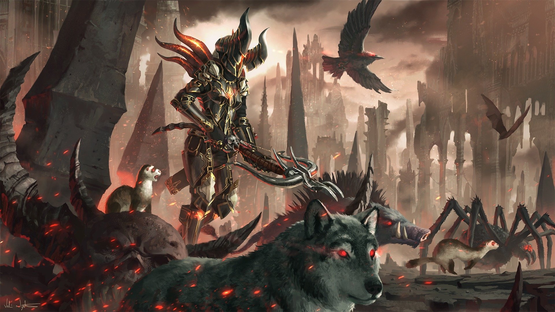Demon Hunter’s Wolf Guardian in Fiery Diablo III Armor – HD Wallpaper ...