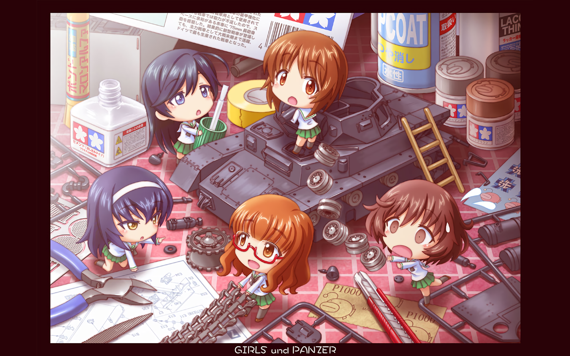 Girls und Panzer HD: Chibi Tank Team in Action Wallpaper
