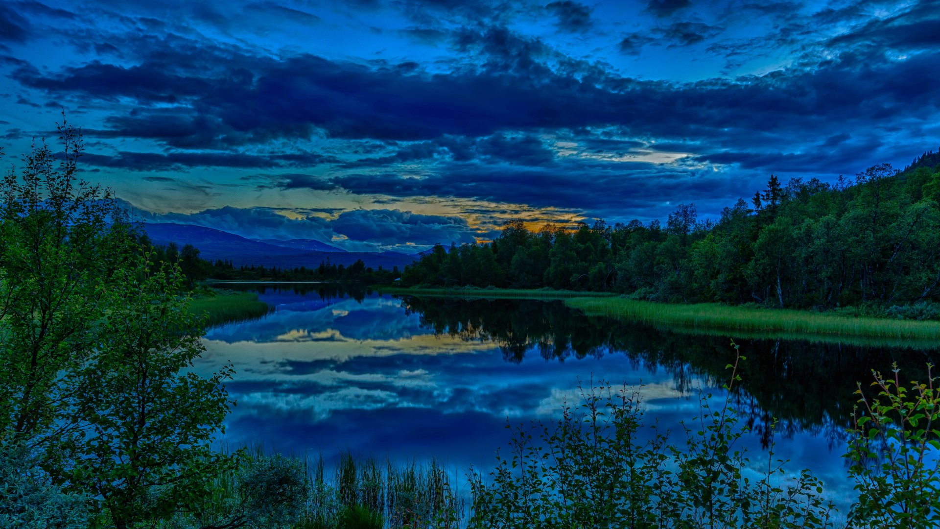 Download Nature HDR Reflection Cloud Sky Tree River 4k Ultra HD Wallpaper