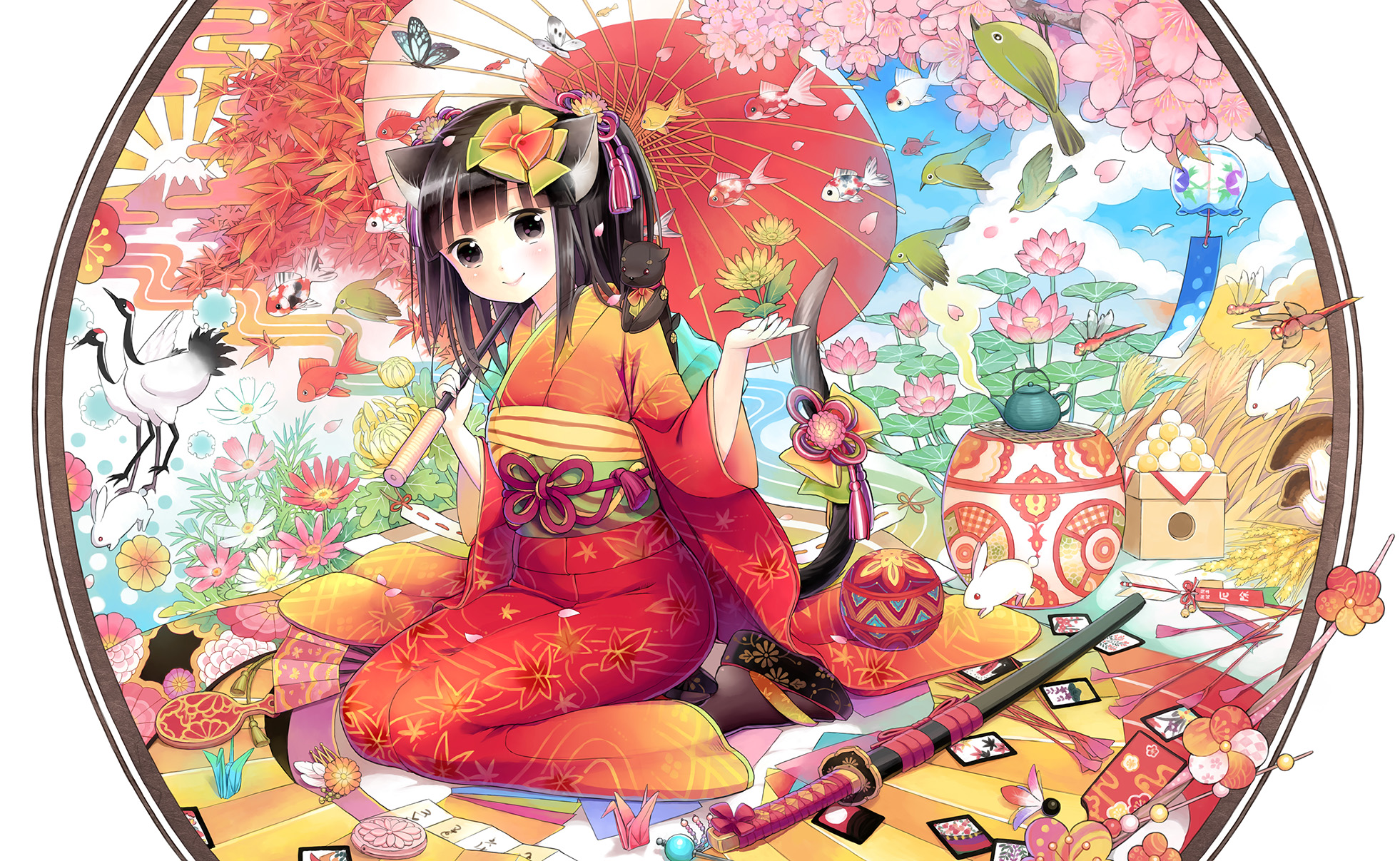 Oriental Anime Geisha HD Wallpaper
