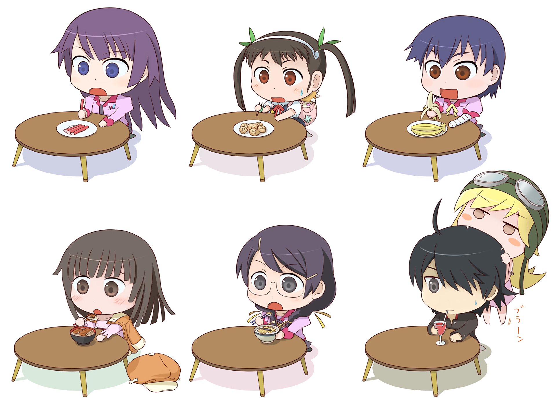 Monogatari Series HD Wallpaper: Adorable Characters Dining Together