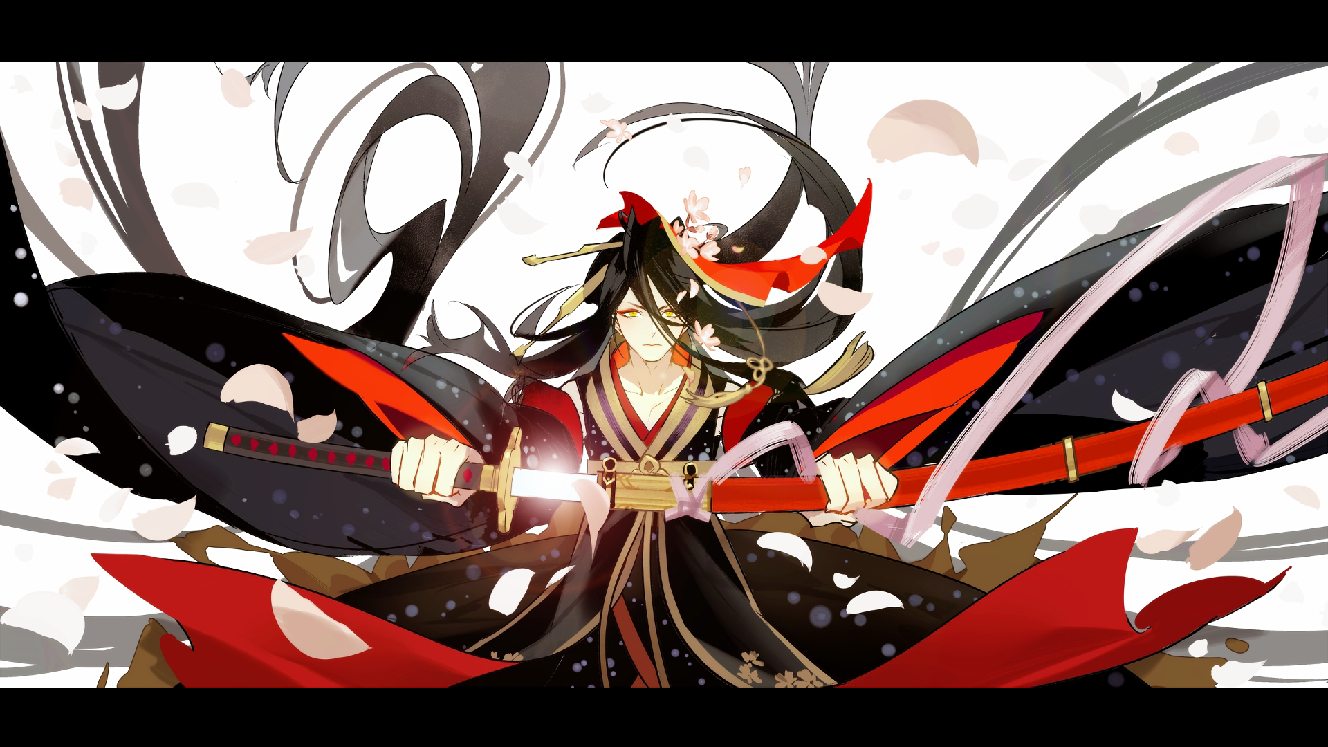 Touken Ranbu Anime HD Wallpaper: Fierce Swordsman in Action
