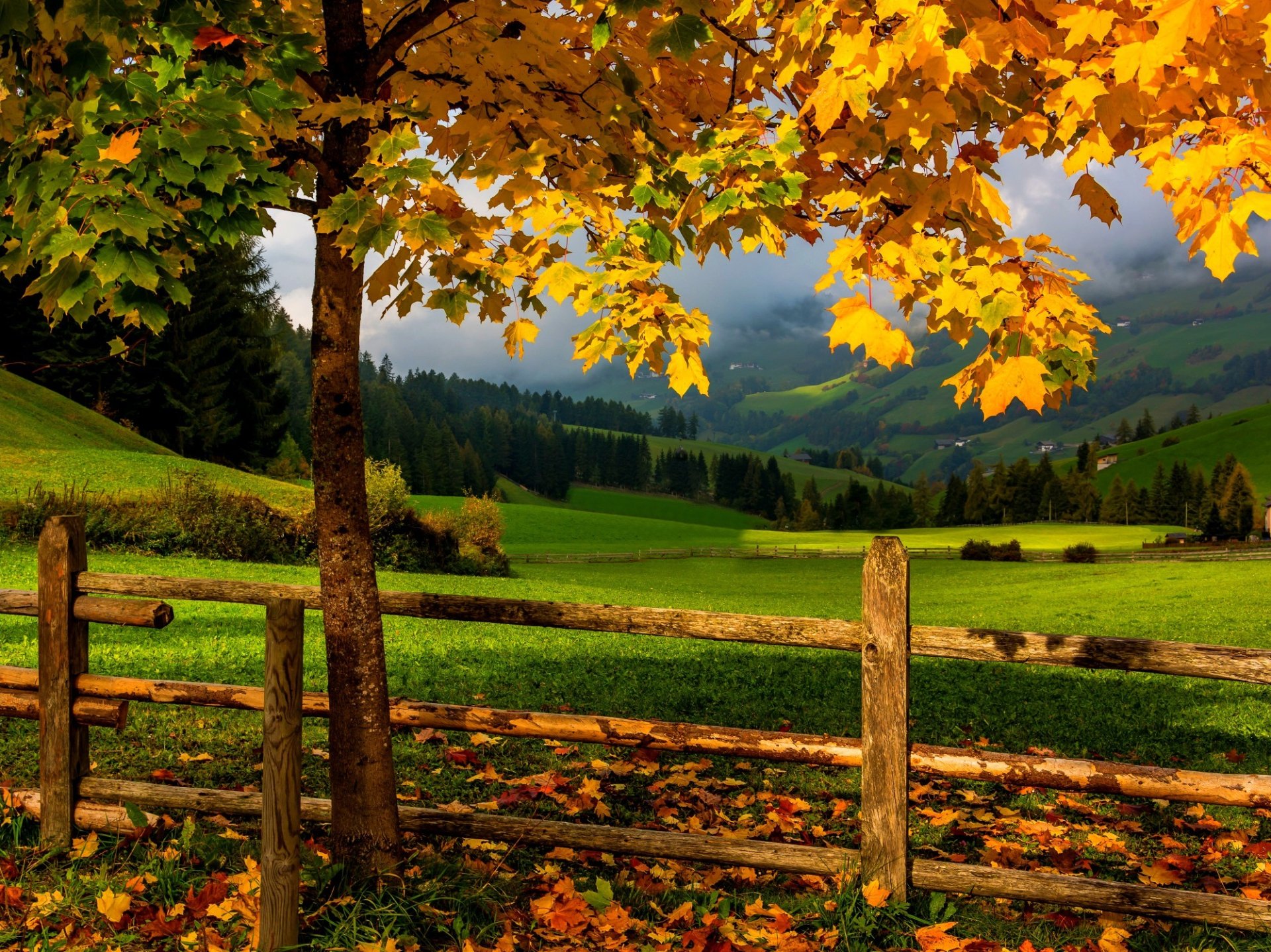Autumn Serenity: Mountain Landscape with Rustic Fence HD Wallpaper ...