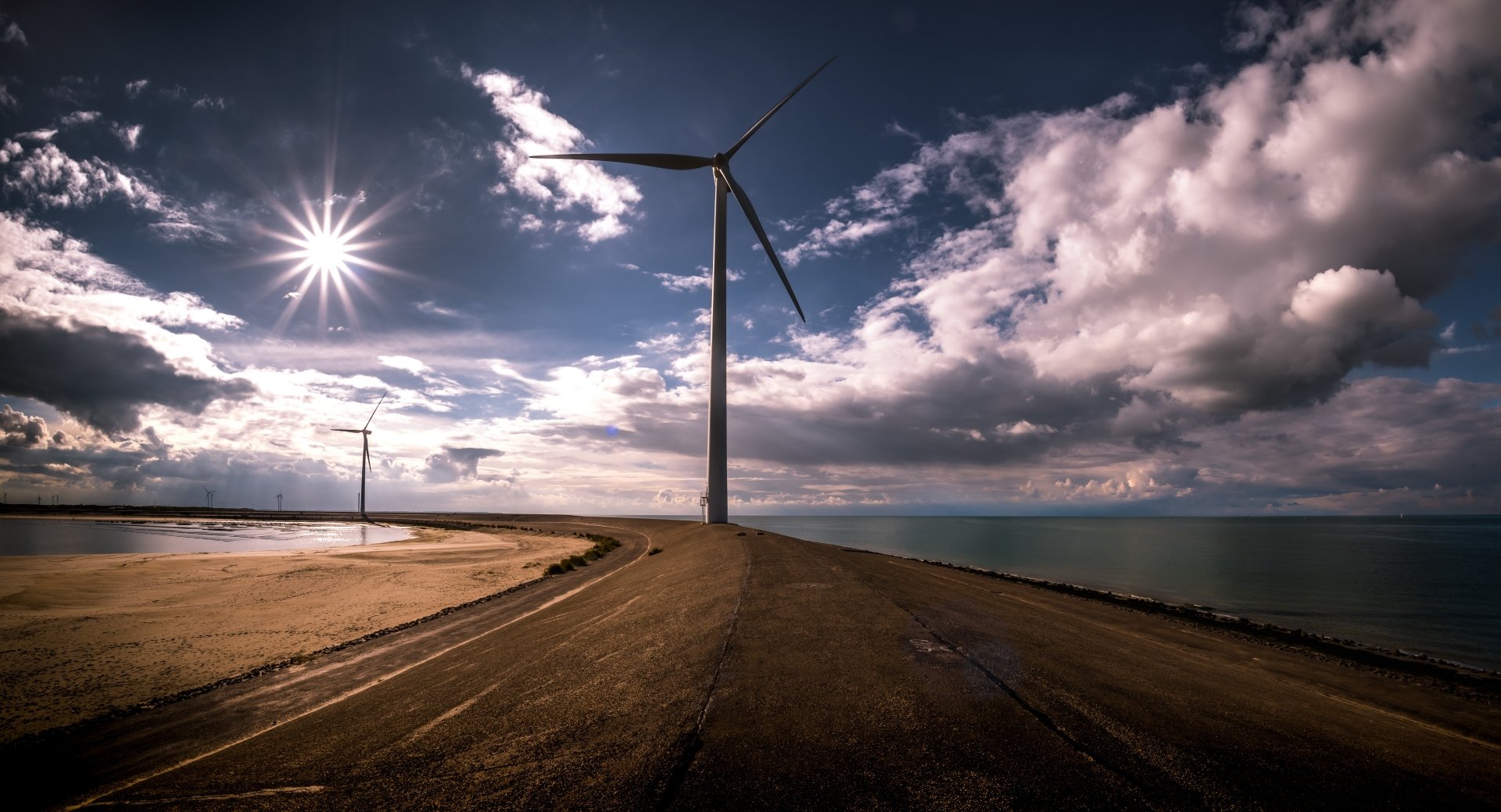 Download Horizon Cloud Sky Sun Coast Man Made Wind Turbine 4k Ultra HD ...